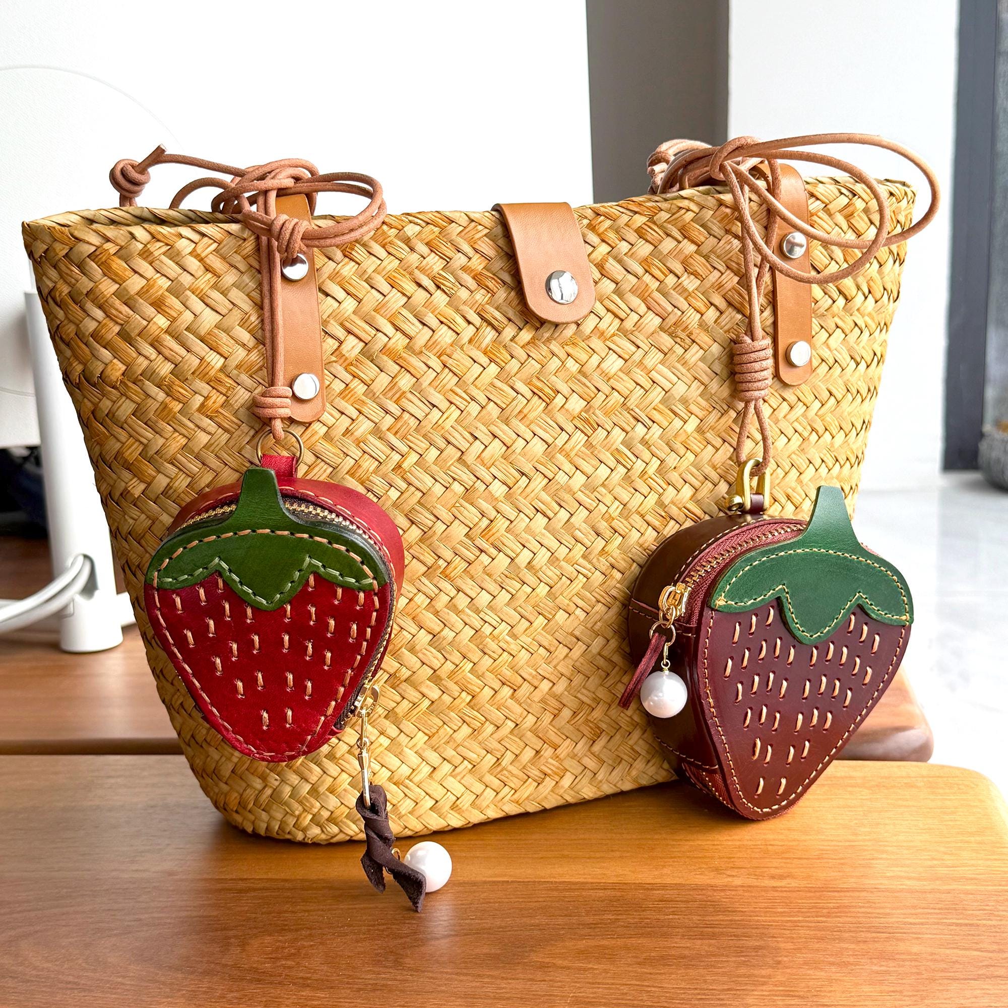 Leather Strawberry Coin Purse: Crossbody Bag Charm, Adjustable Strap - Etsy