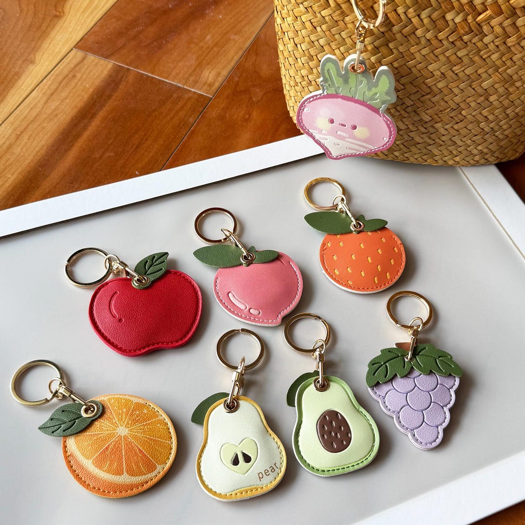 Cute PU Leather Fruit Keychain, Whimsical Bag Charm Gift - Etsy
