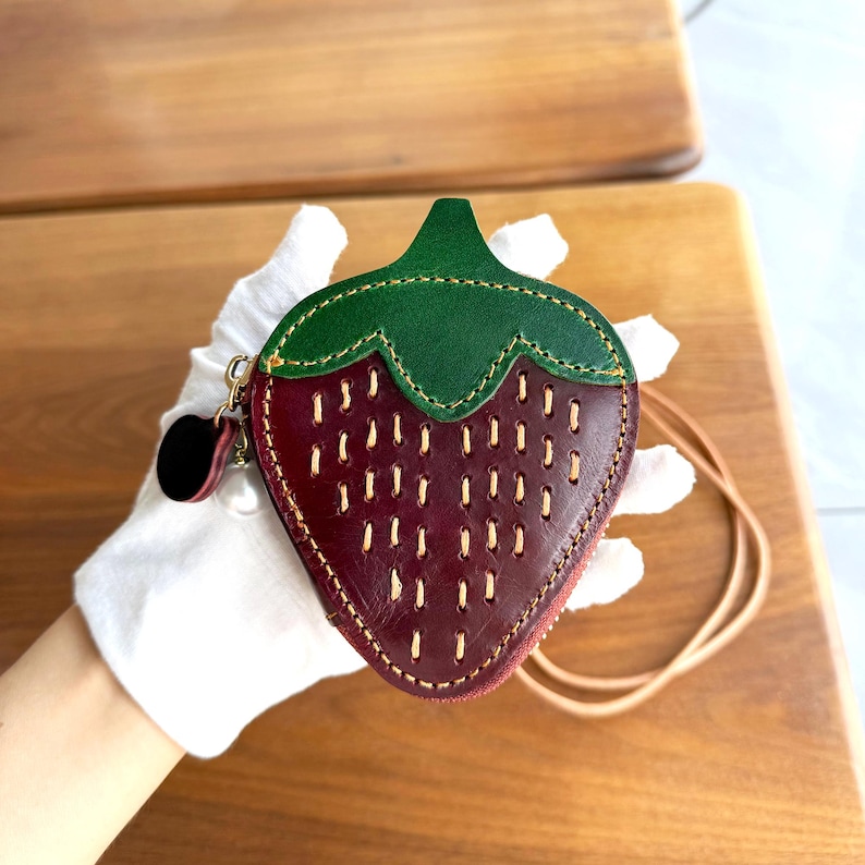 Leather Strawberry Coin Purse: Crossbody Bag Charm, Adjustable Strap - Etsy