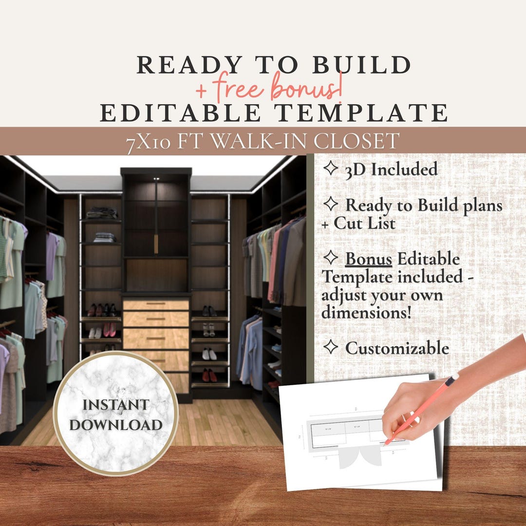 Walk-in Closet Template Printable Closet Planner Downloadable Design ...