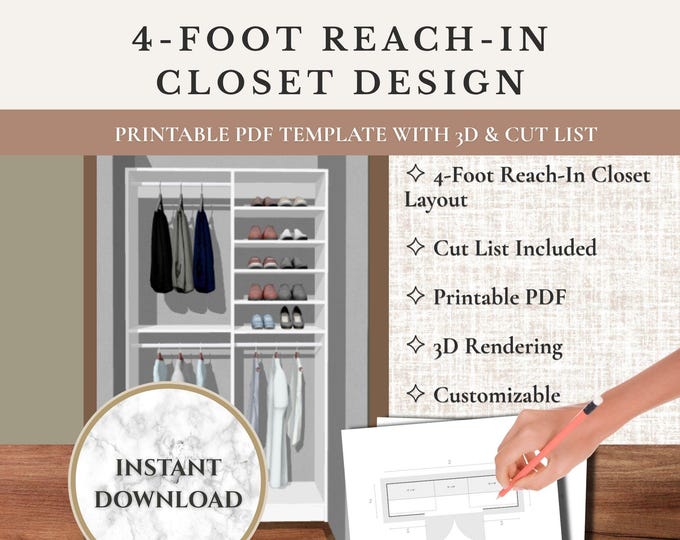 Custom Walk-in Closet Design PDF Built-in Hutch | Downloadable Specs ...