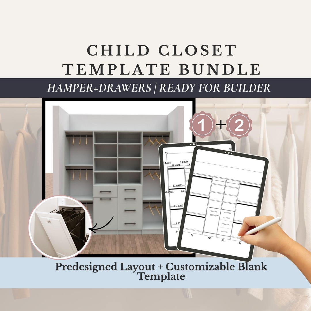 Child Reach-in Closet Planner Template Printable PDF | Closet Design ...