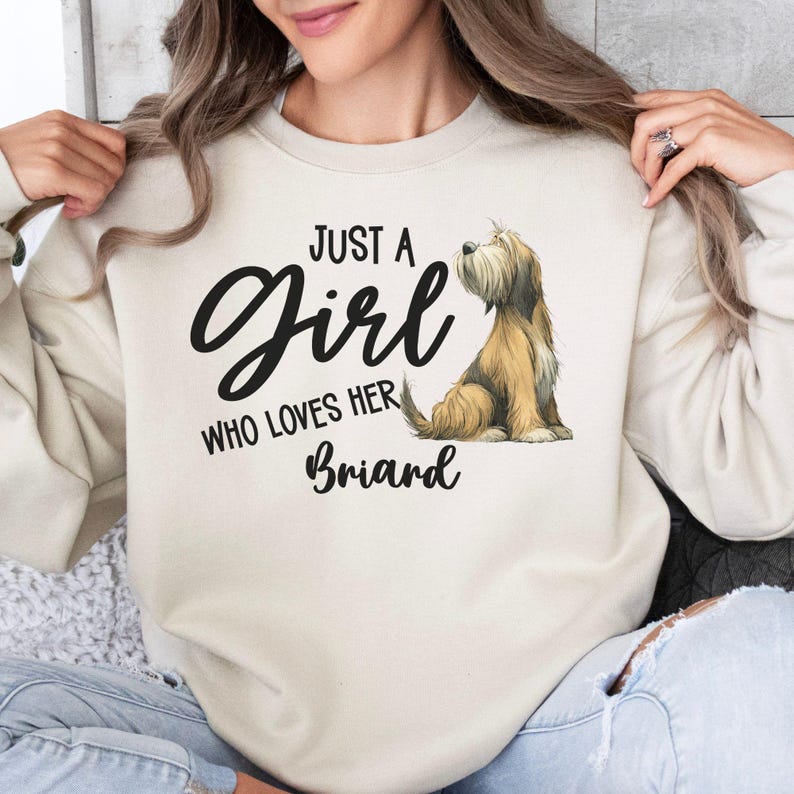 Just Girl Loves Her Briard Sweatshirt Cartoon Dog Graphic Cozy Pullover ...