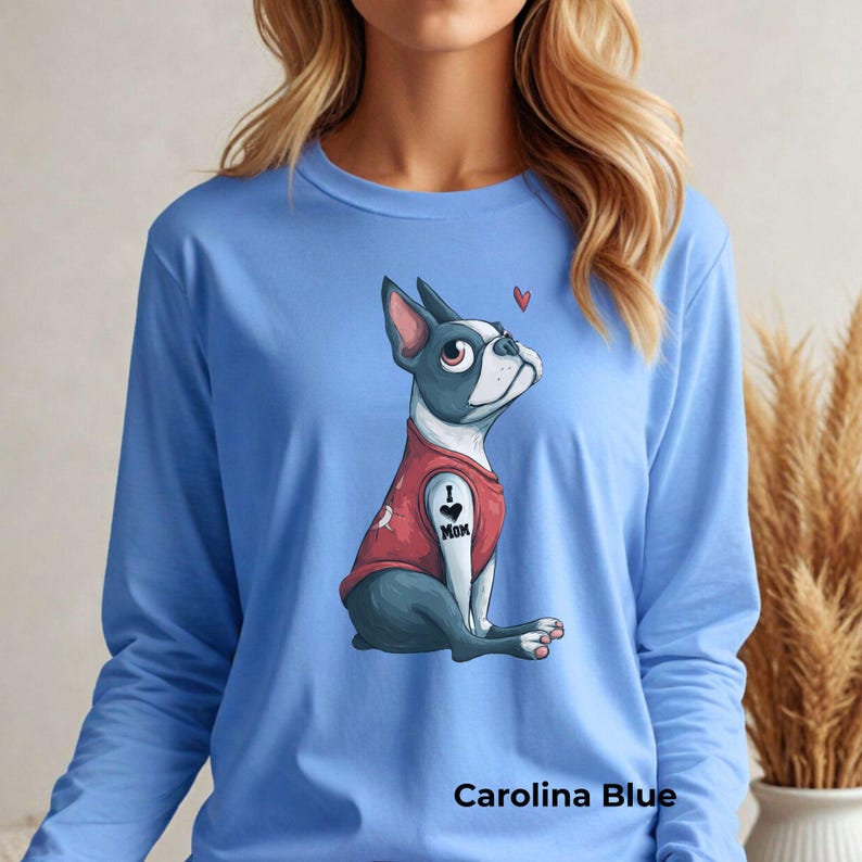 Boston Terrier Tattoo Long Sleeve Shirt, Dog I Love Mom Graphic Gift - Etsy