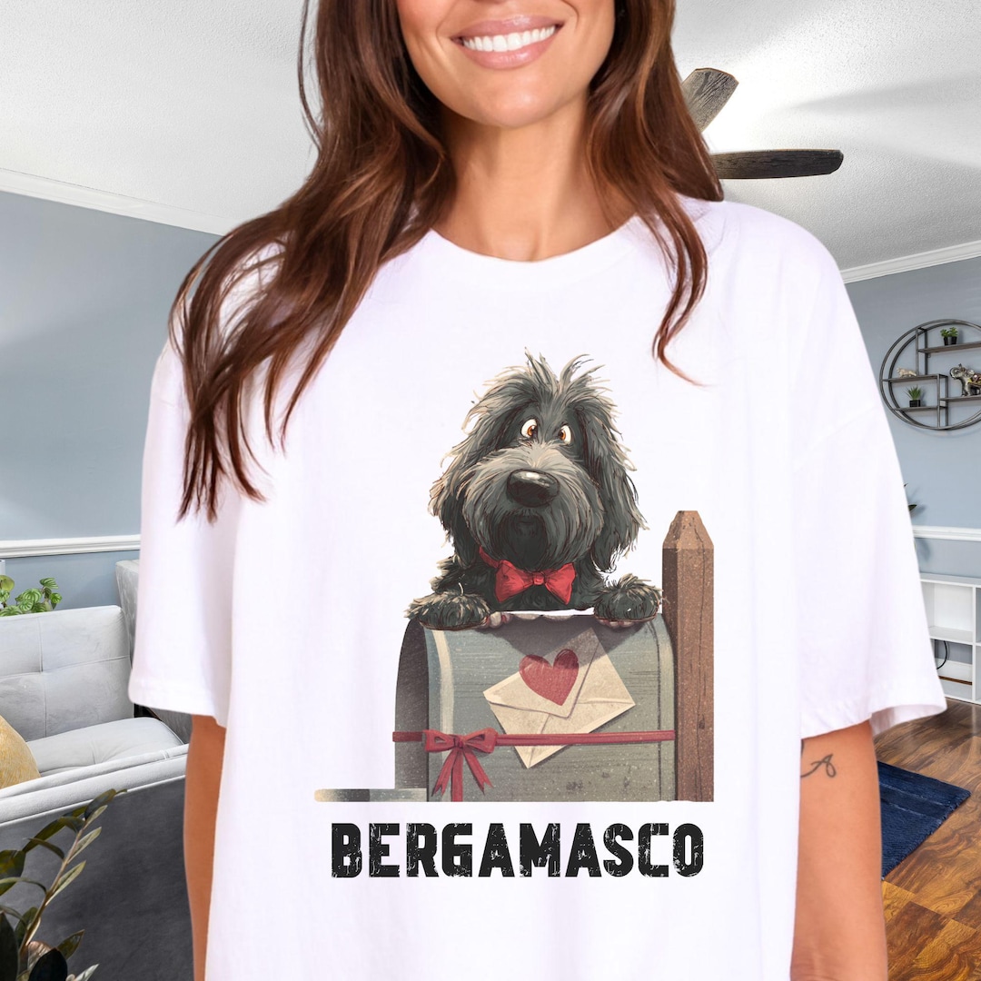 Cartoon Bergamasco Dog Mailbox Valentine Graphic Cotton Unisex Tshirt ...