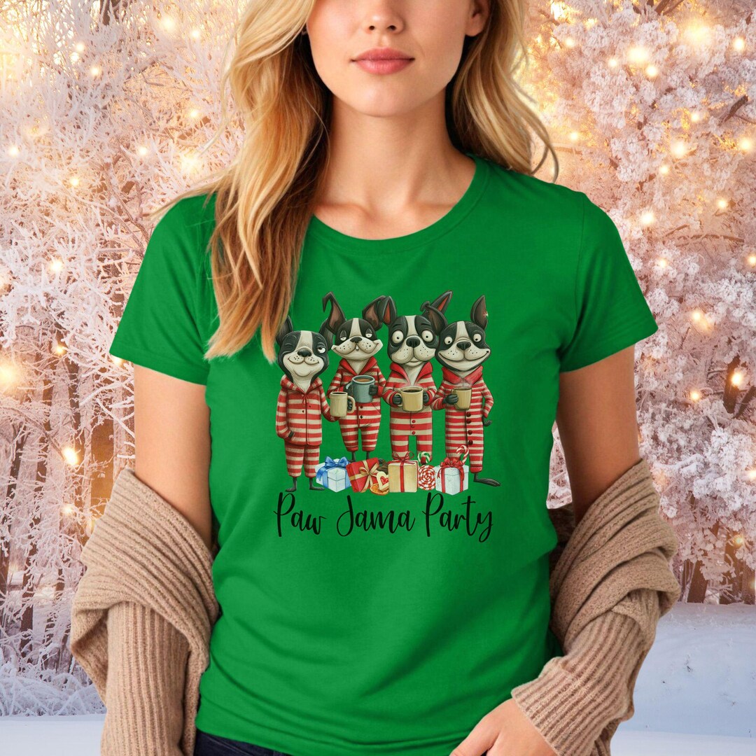 Boston Terrier Paw Jama Party Shirt: Women's Christmas Dog Lover Tee - Etsy