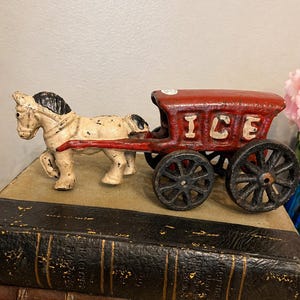 Vintage Cast Iron Horse Drawn Ice Cart Wagon Toy - Etsy