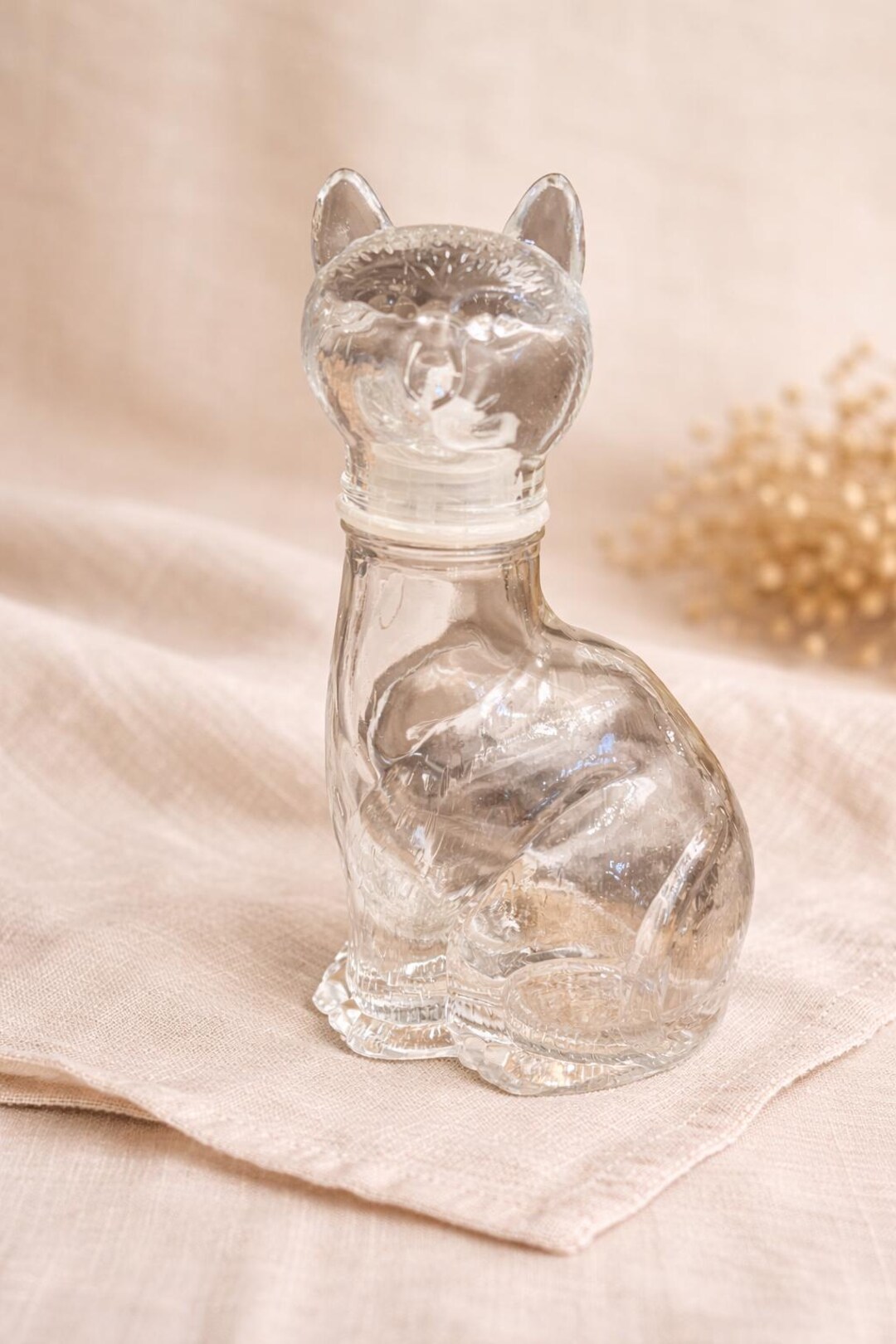 Vintage Clear Glass Cat Bottle With Stopper | Figural Kitty Decanter ...