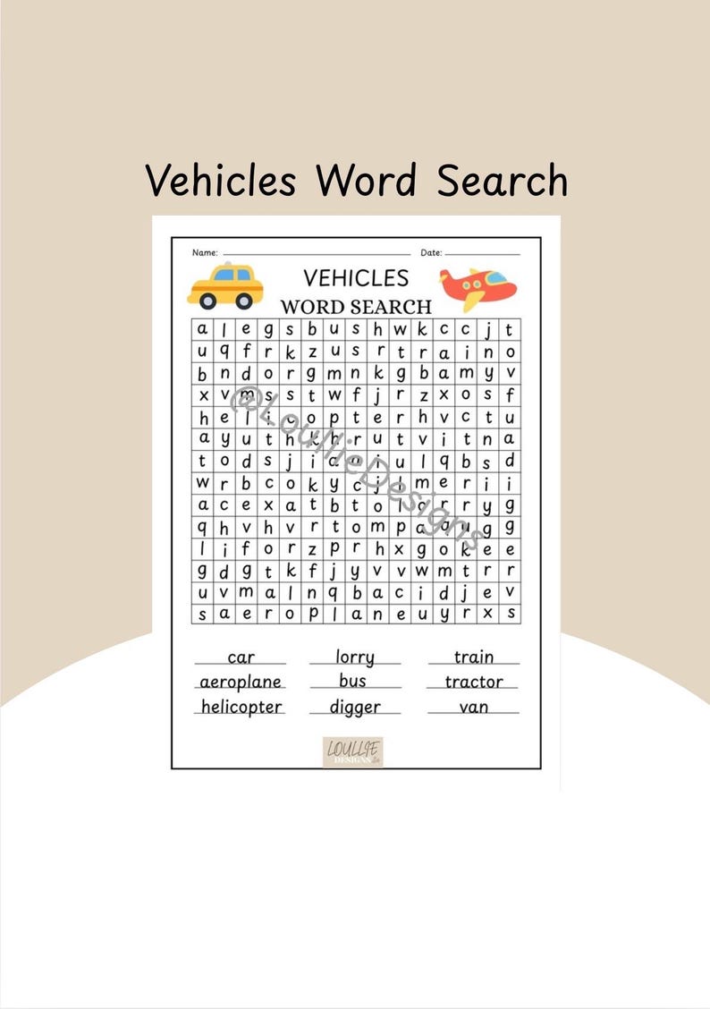 Vehicle Word Search Printable | Vehicle Puzzle Game | Instant Download ...