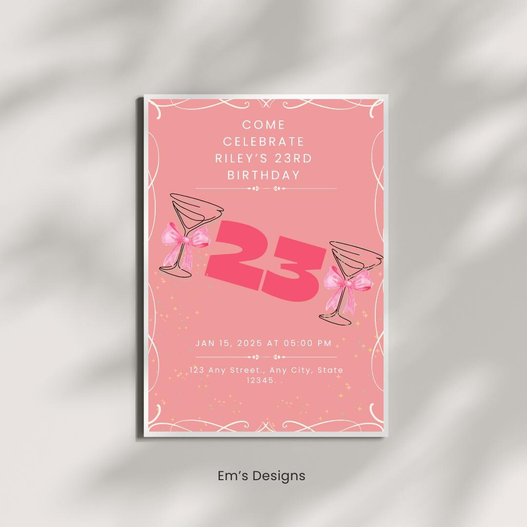 Pink 23rd Birthday Invitation Template – Editable Digital Inviter ...