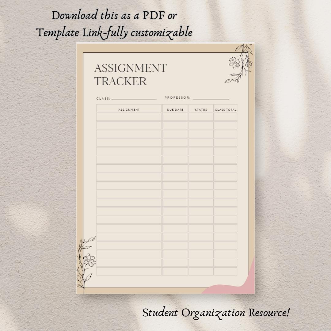 Printable & Editable Assignment Tracker/student Planner PDF and Canva ...