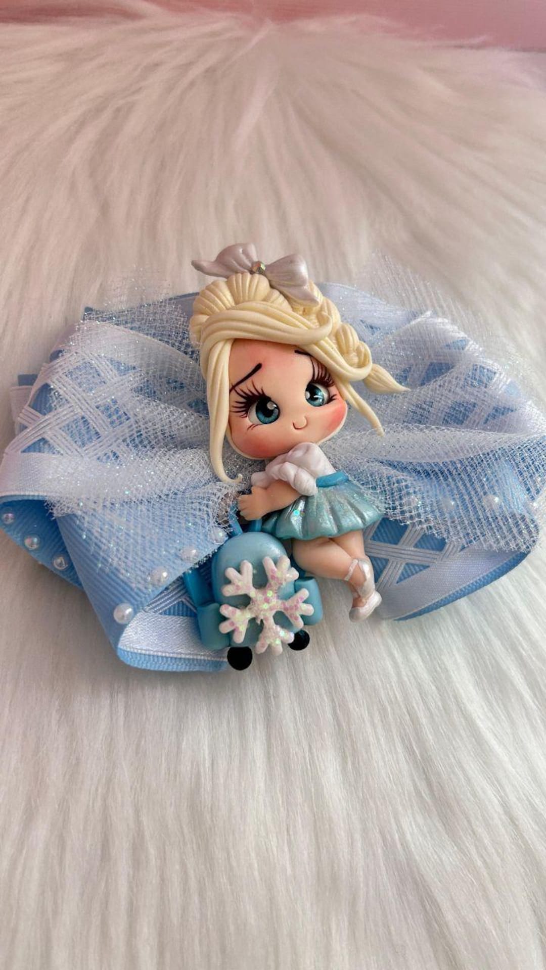 Elsa Inspired Blue Hair Bow With Clay Doll – Frozen Princess Hair Clip ...