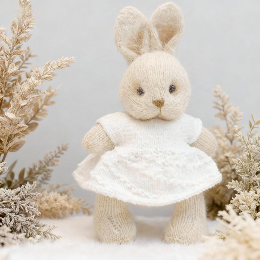 Handmade Knitted Plush Rabbit Figurine: Movable Limbs, Removable ...