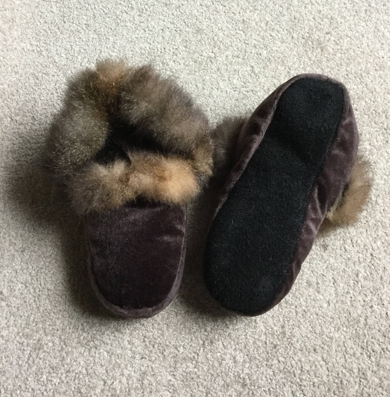 New Zealand Possum Natural Brown Fur Moccasin Style Slippers With Soft ...