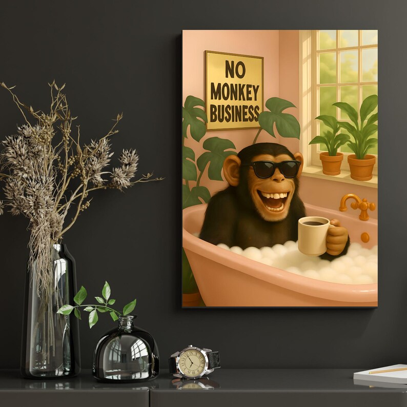 Funny Monkey Wall Art Printable – 'no Monkey Business' Quote – Jungle ...