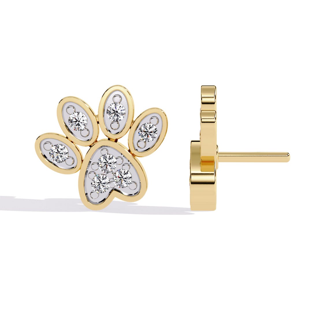 NUIT D’OR - Paw Print – Lab Diamond Pet-inspired Stud Earrings in 14K ...