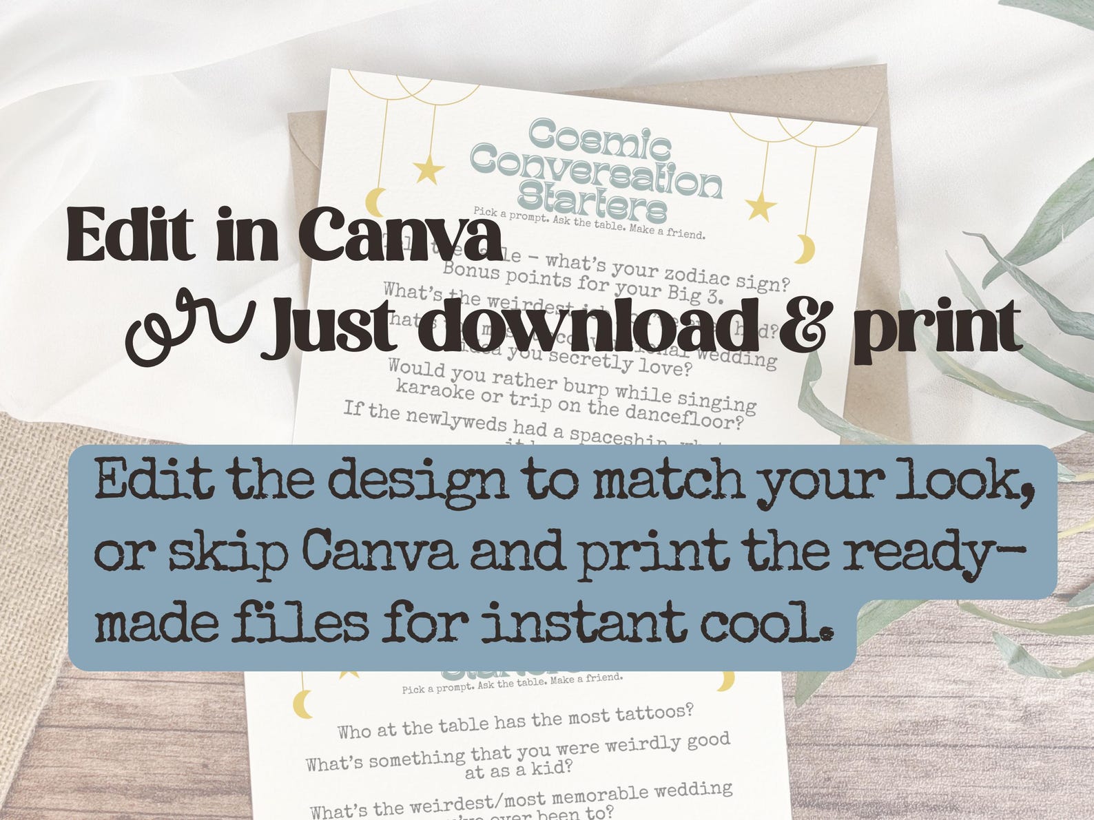 Cosmic Wedding Icebreaker Cards: 75 Conversation Starters (canva ...