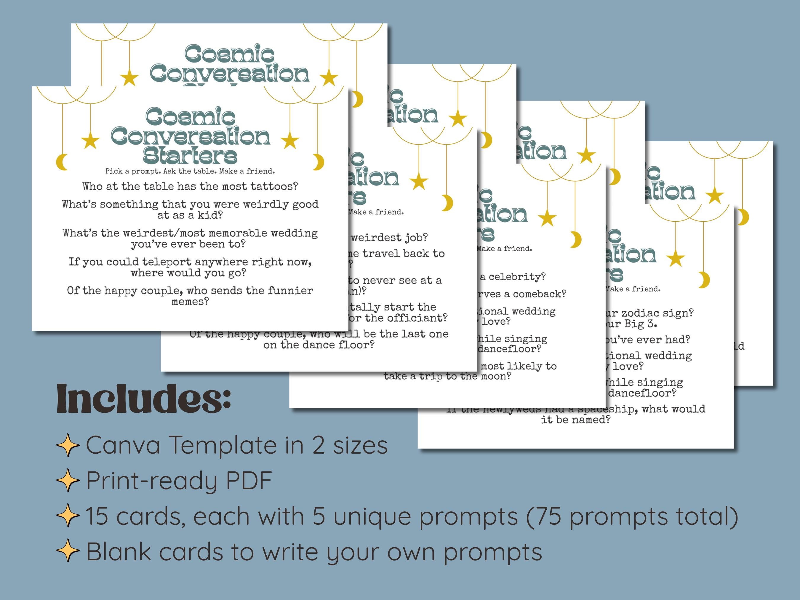 Cosmic Wedding Icebreaker Cards: 75 Conversation Starters (canva ...