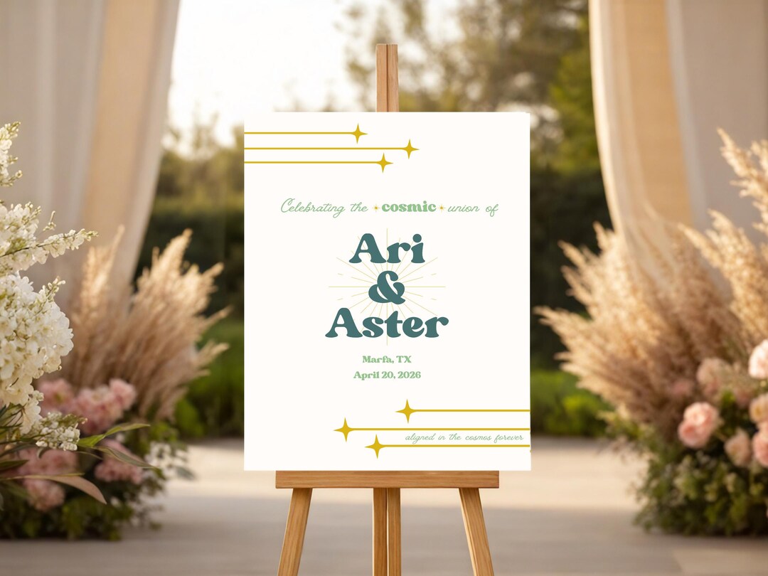 Cosmic Wedding Welcome Sign Template: Retro Celestial Design (digital ...