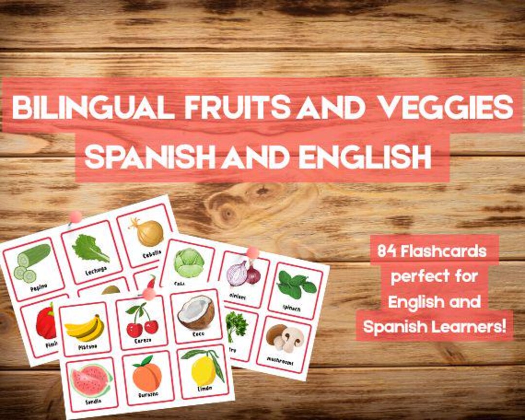 84 Bilingual Fruits and Veggies Spanish and English Flashcards - Etsy