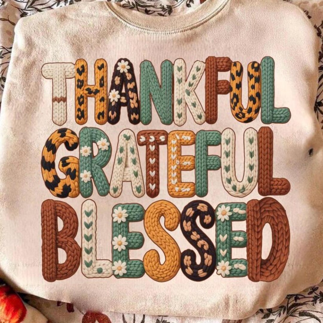 Yarn Crochet Thankful Grateful Blessed Thanksgiving PNG, Floral ...