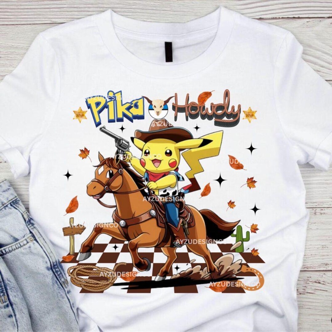 Kids Cowboy Pikachu PNG, Fall Toddler Shirt Design (digital Download ...