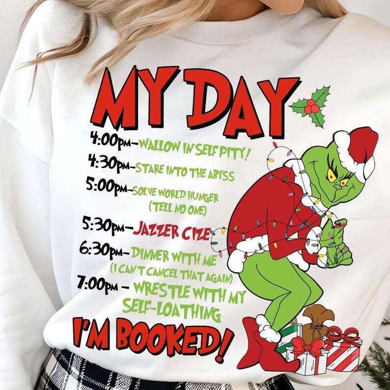 My Day I’m Booked PNG, Grinch Schedule SVG, Retro Christmas, Merry ...