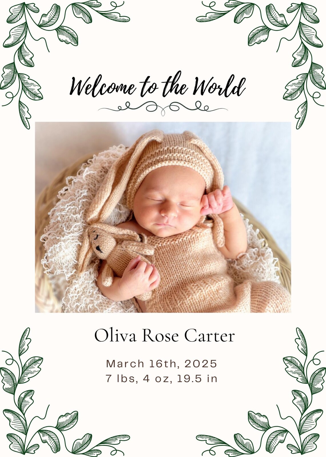 Editable Birth Announcement Template- Canva, 5x7 - Etsy