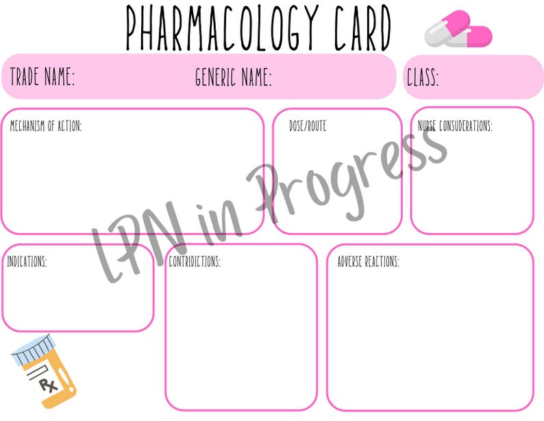 Drug Card Template - Etsy