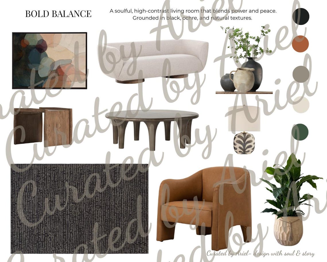 Bold Balance Mood Board | Earthy Neutral Living Room Digital Design Kit ...