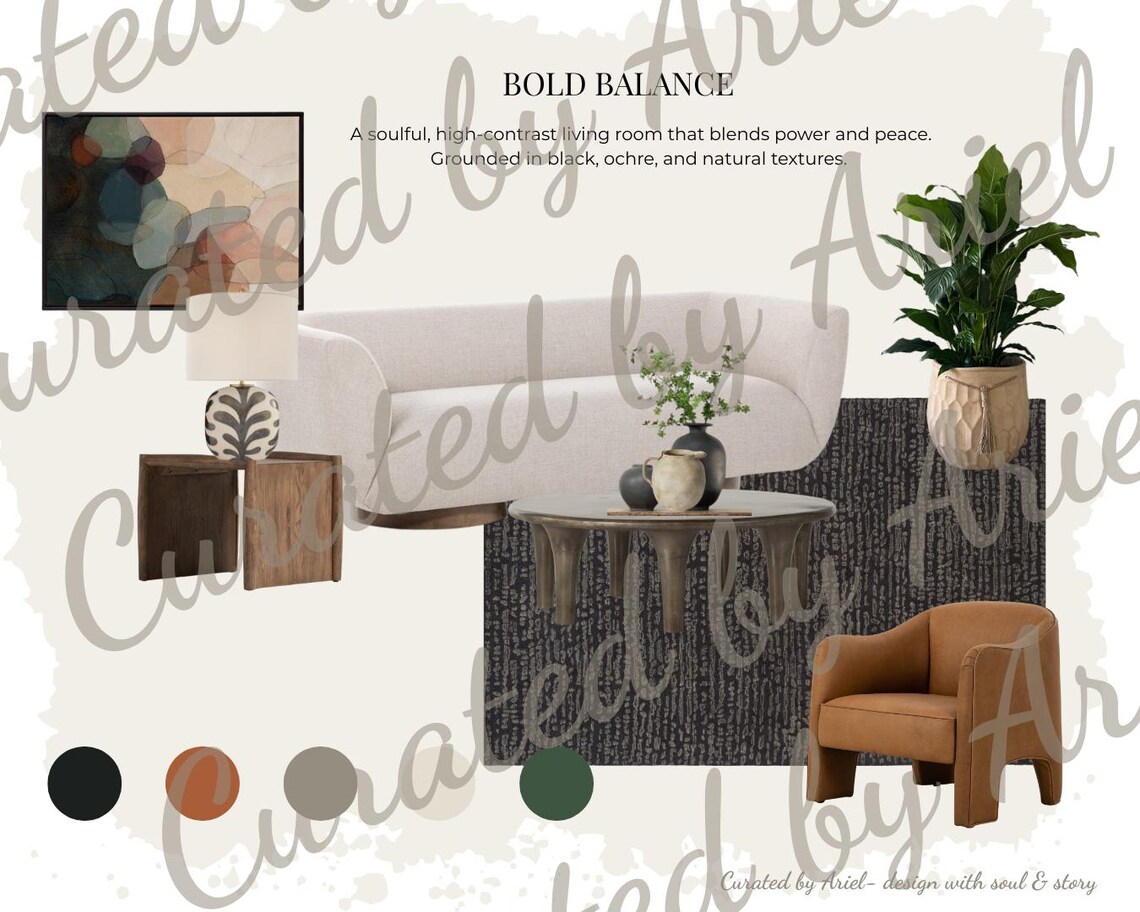 Bold Balance Mood Board | Earthy Neutral Living Room Digital Design Kit ...