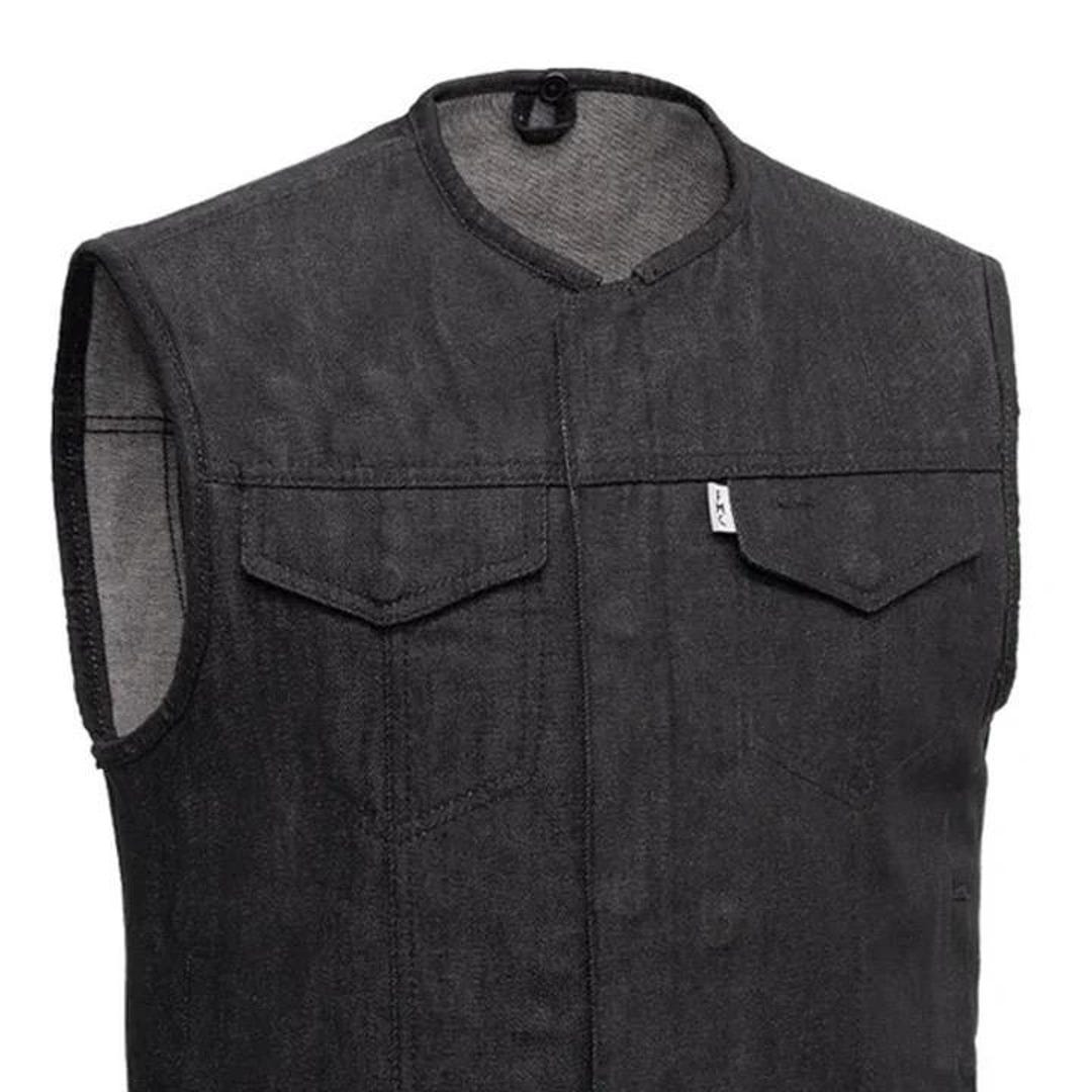 Men’s Black Denim Motorcycle Vest – Sleeveless Riding Club Style Jacket ...