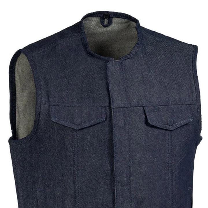 Men’s Indigo Denim Motorcycle Vest – Club Style Sleeveless Riding Vest ...