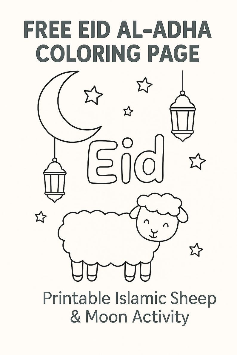 Free Eid Al-adha Coloring Card for Kids – Printable Islamic Greeting ...