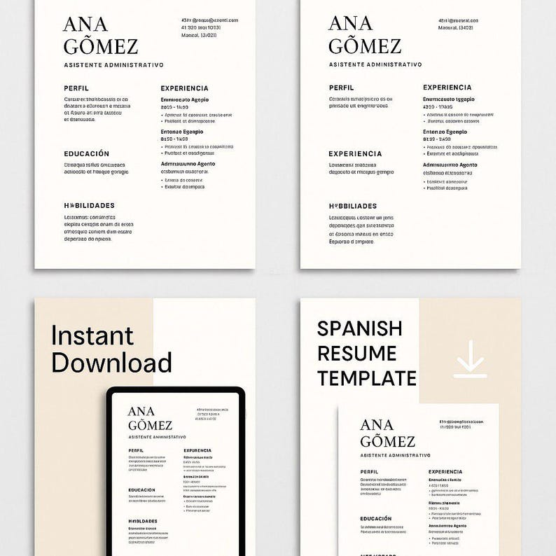 Spanish Resume Template | Professional CV for Canva | Editable ...
