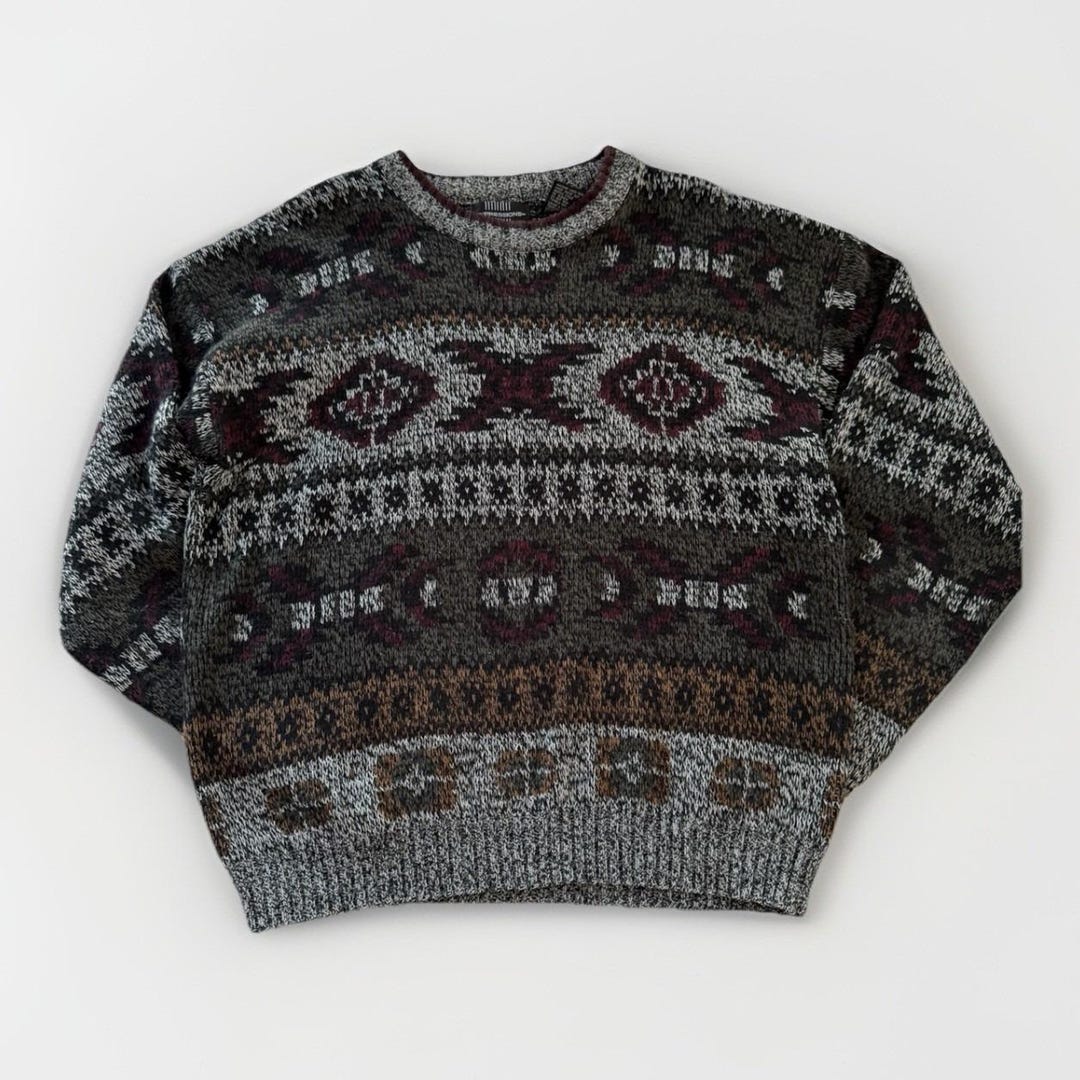 Vintage Expressions 80s 90s Southwest Pattern Sweater Gray Brown Red M ...