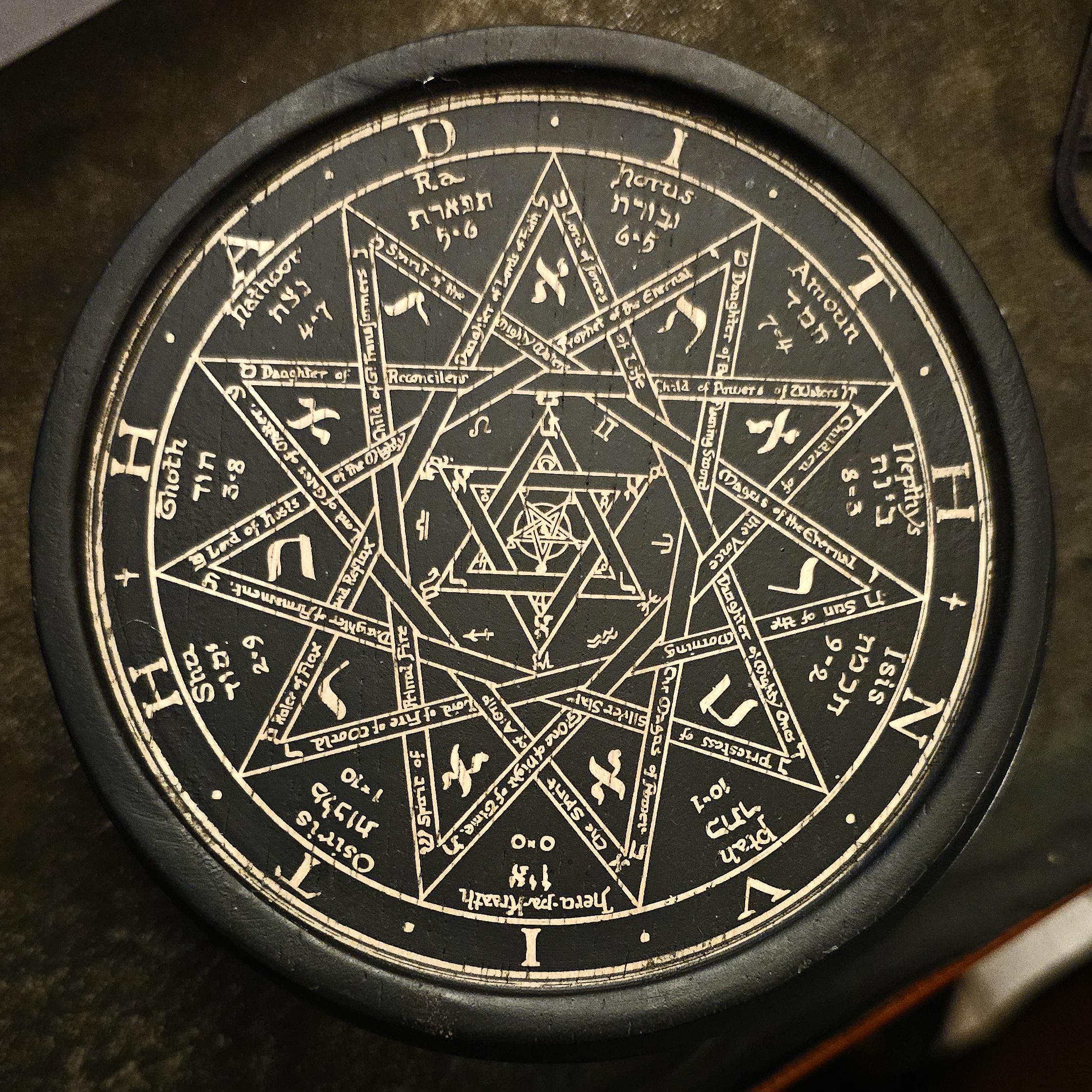 Frater Achad Pentacle | Engraved Acacia Altar Tile | 4" Diameter Occult ...