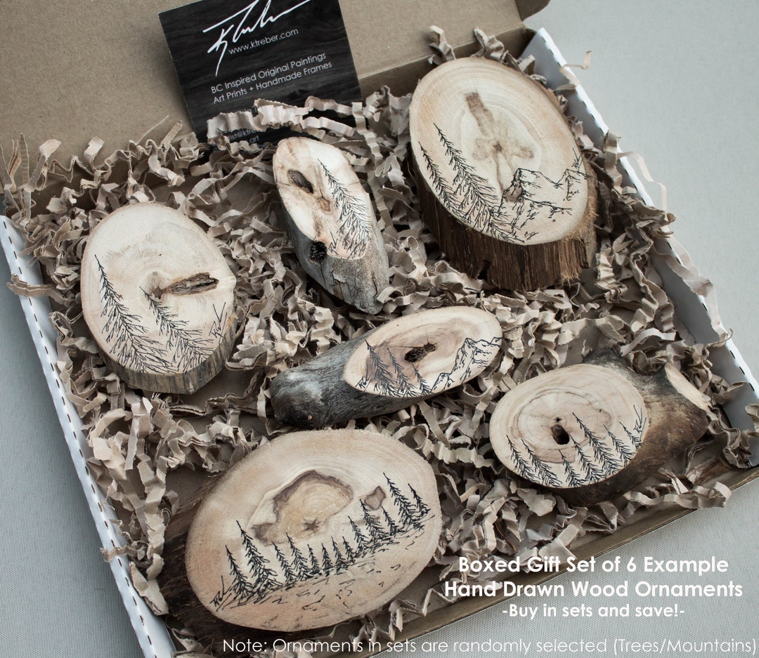 Wood Slice Ornament Gift Box Mountain Art Wood Gift Tags Christmas ...