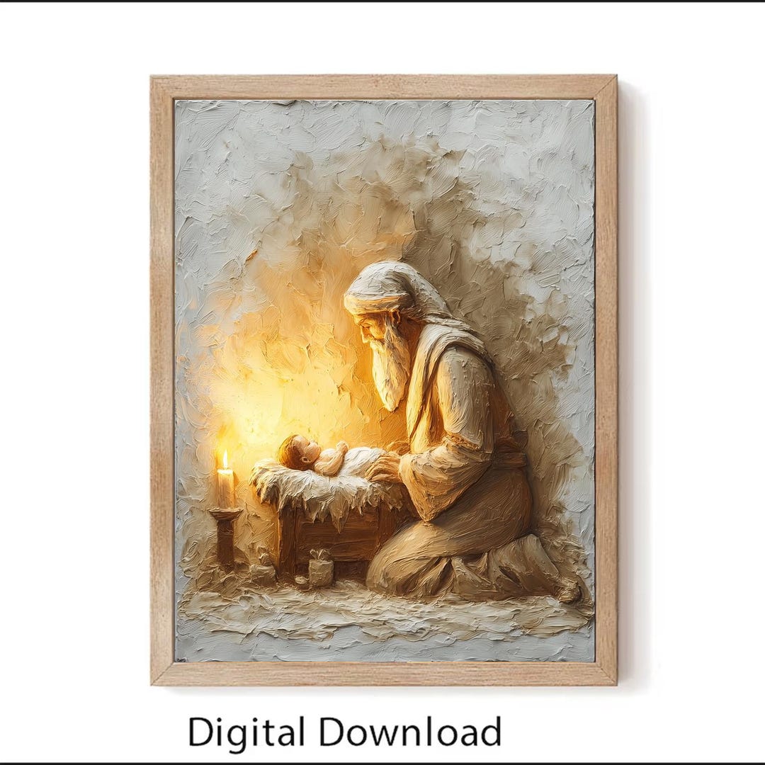 Santa Praying Nativity Art | Christmas JPG Print, Digital Download ...