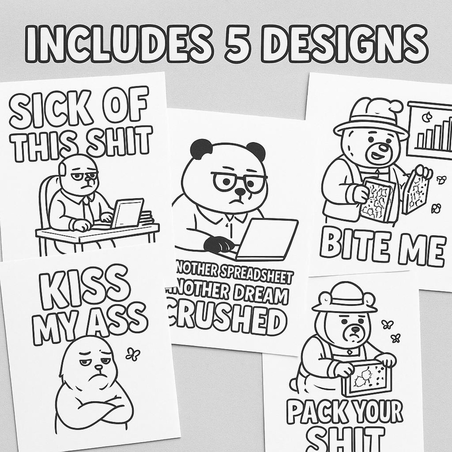 Wacky Animals Adult Coloring Pages – Printable 5-pack for Adults - Etsy