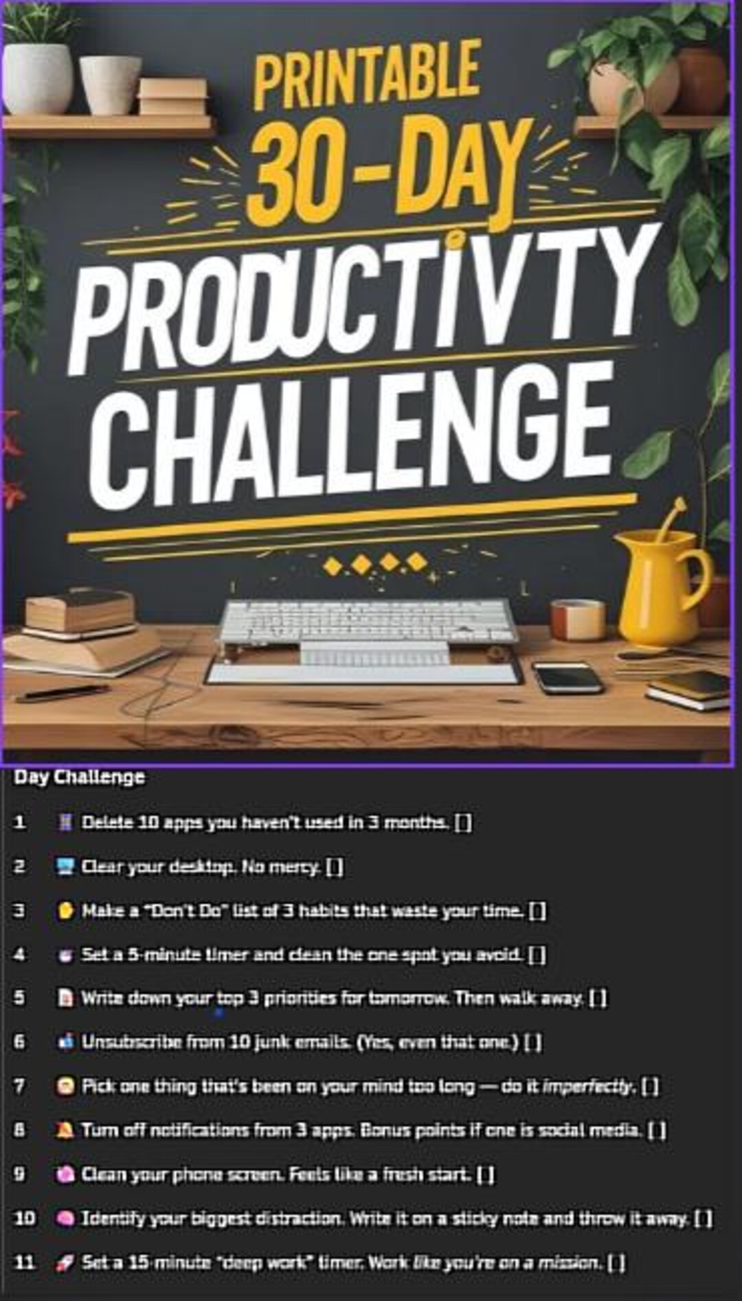Printable 30-day Productivity Guide/challenge - Etsy