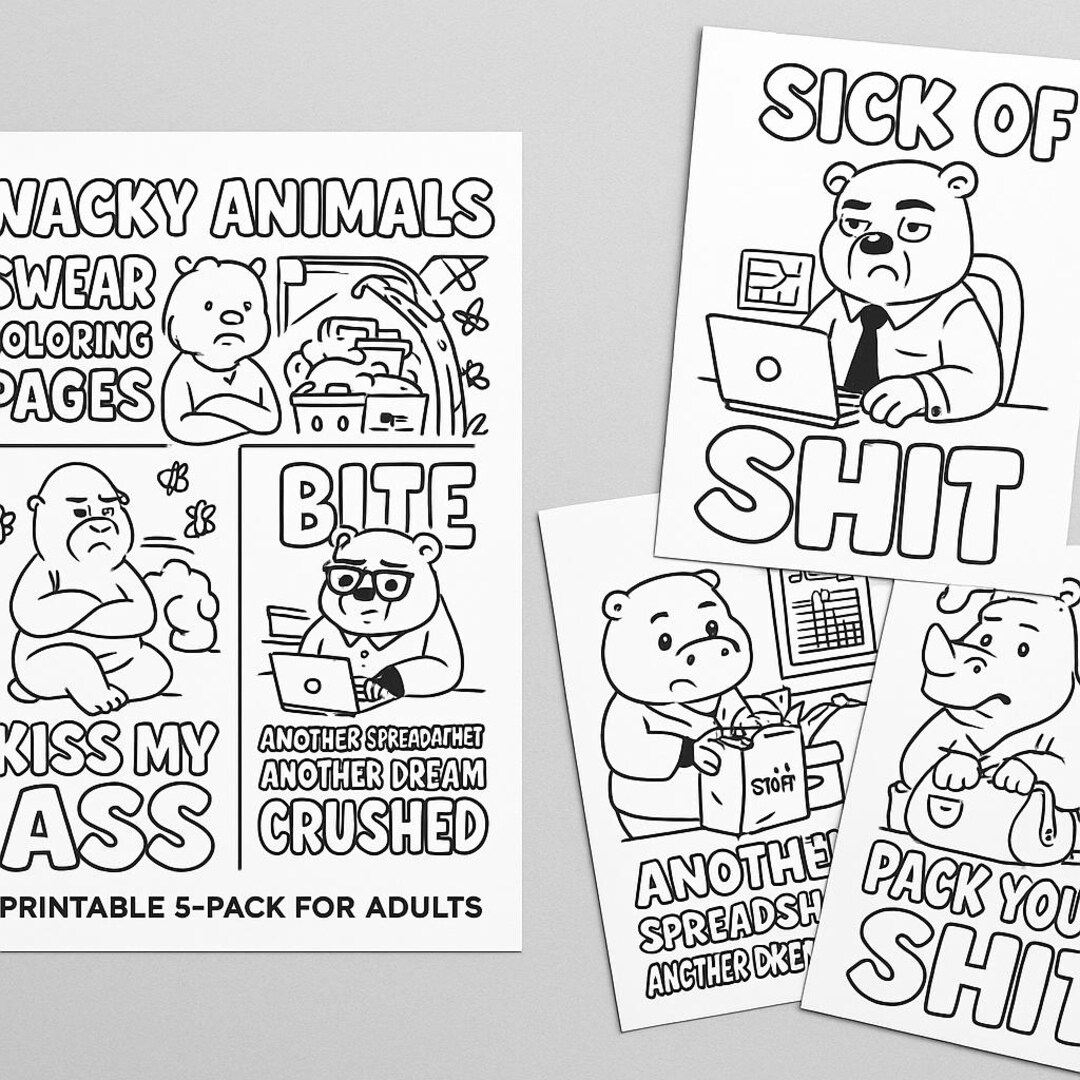 Wacky Animals Adult Coloring Pages – Printable 5-pack for Adults - Etsy