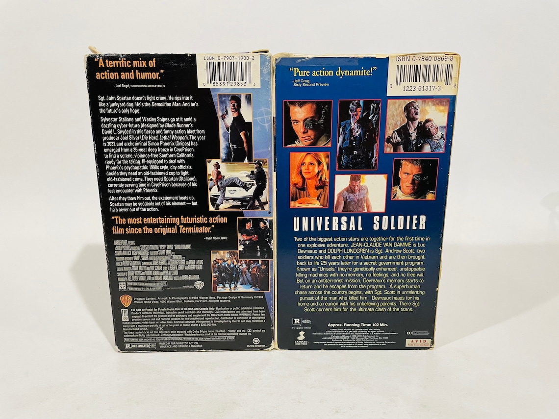 Demolition Man Universal Soldier 1992 And 1993 Vhs Video Tape Etsy