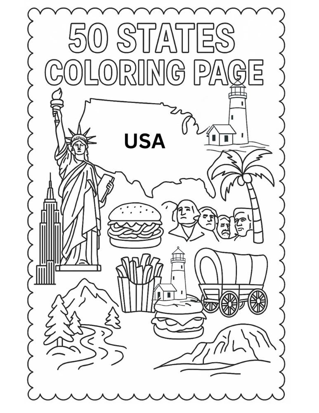 50 USA States Coloring Pages - Etsy