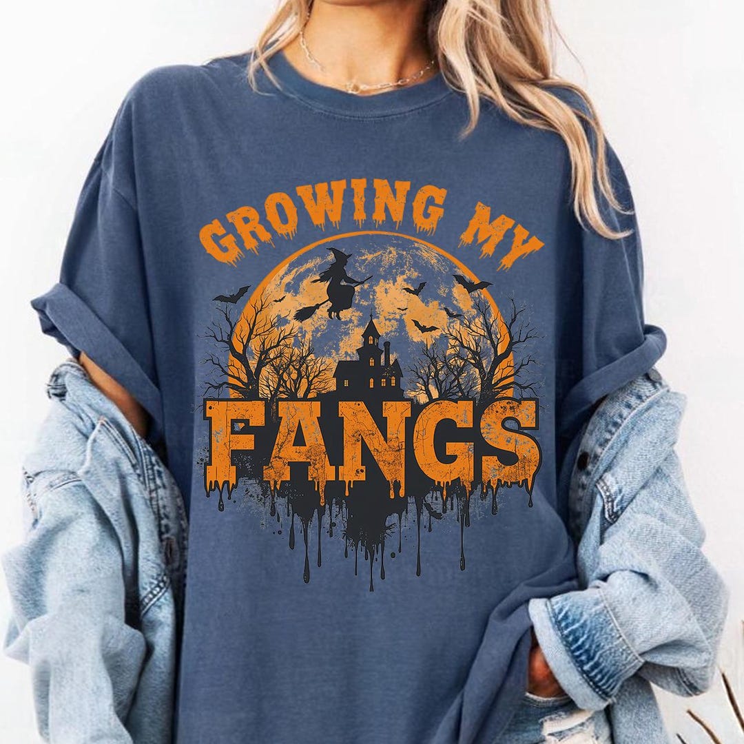 Growing My Fangs PNG, Cute Spooky Halloween Vampire Shirt, Witch Moon ...