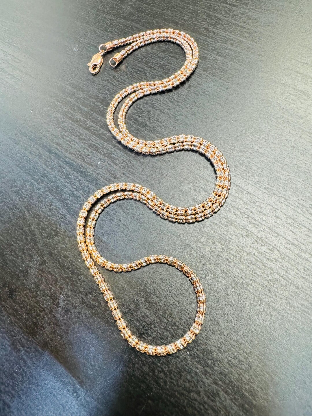 Solid 14K Rose and White Gold 22 2.5mm Barrel Ice Chain Necklace 11.3g ...