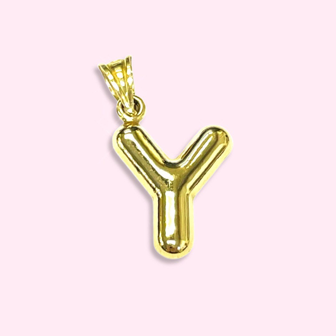 Cute 10K Yellow Gold Puffy Balloon Initial Y Charm Pendant - Etsy
