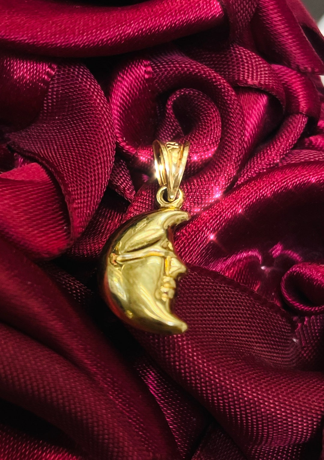 Cute! 14K Yellow Gold Puffy Moon Face Charm Pendant - Etsy