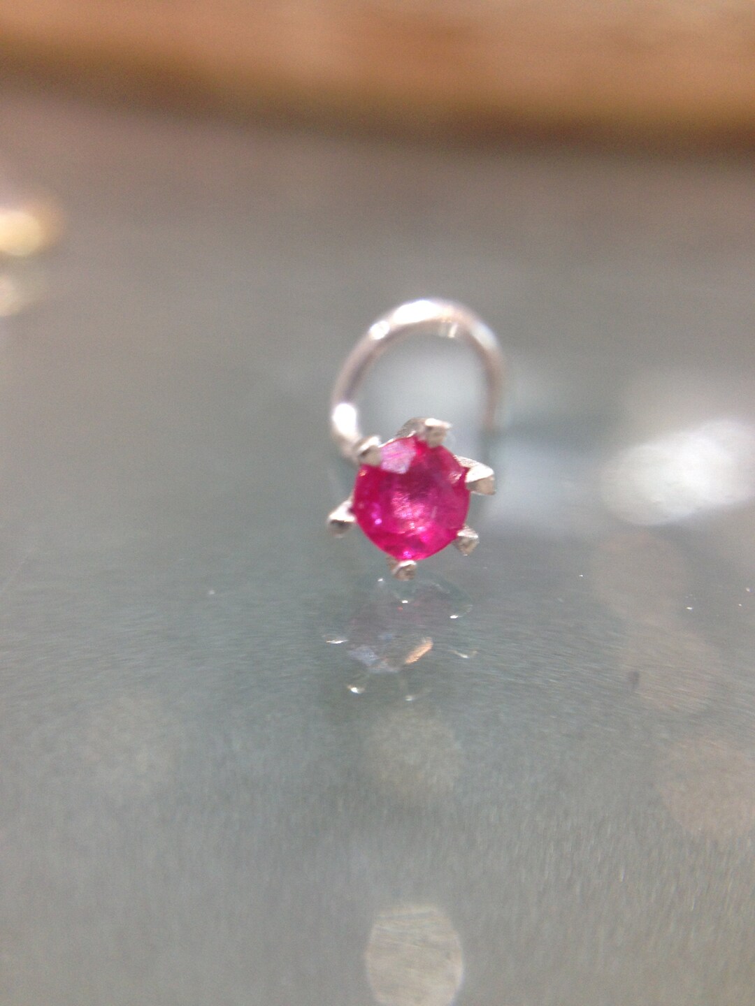 3mm Natural Red Ruby Solid 14K White Gold Curved Nose Stud 20g - Etsy