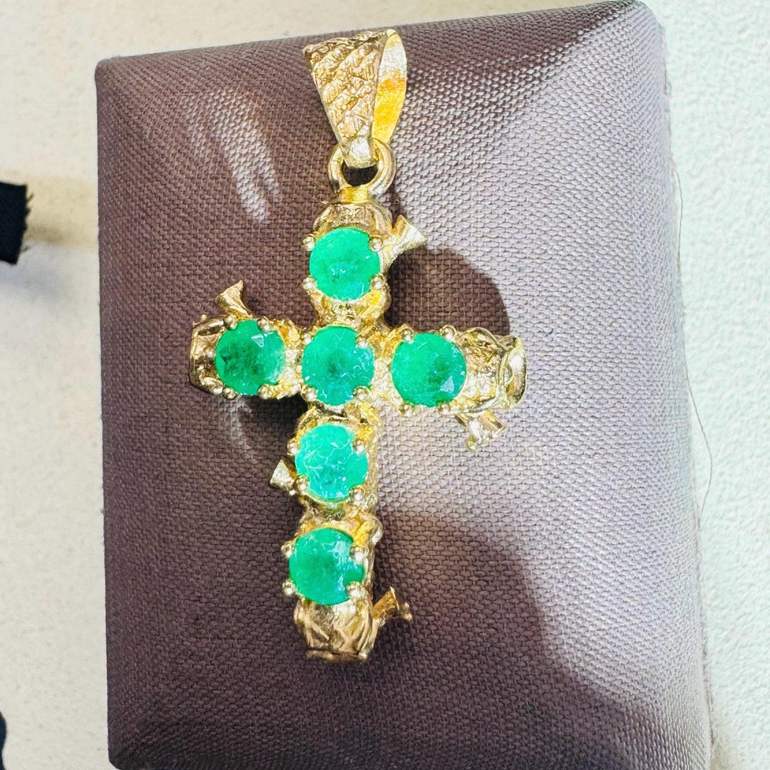 Natural Colombian Emerald 18K Yellow Gold Branch Cross Pendant 1.25" - Etsy